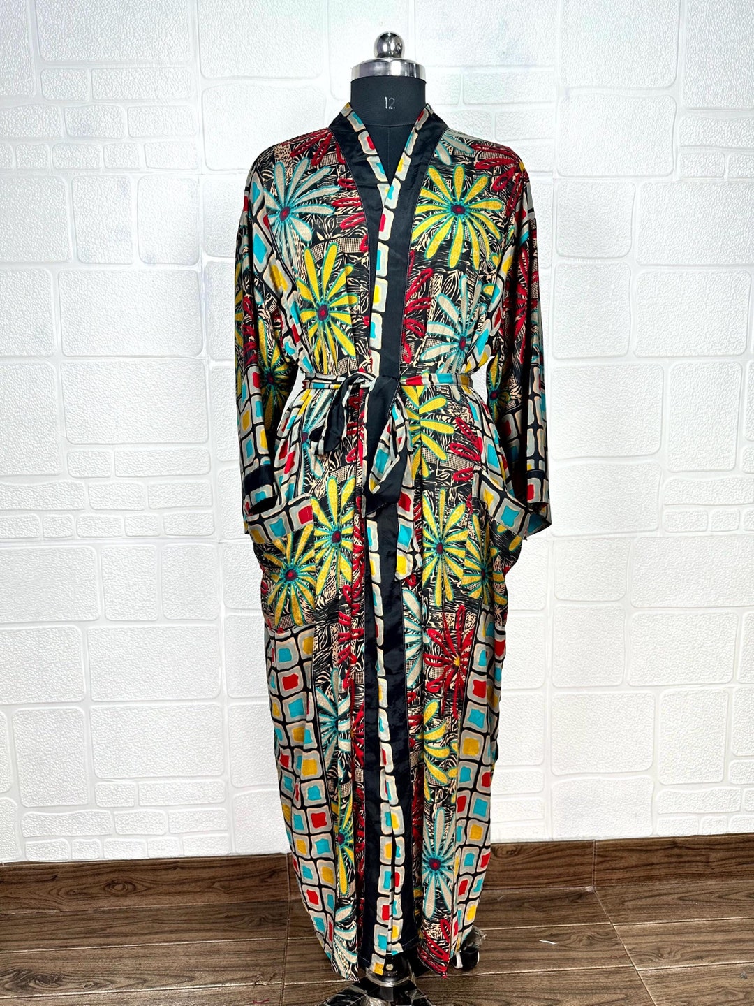 Recycle Boho House Robe Kimono Vintage Silk Sari Dressing Gown, Beach ...