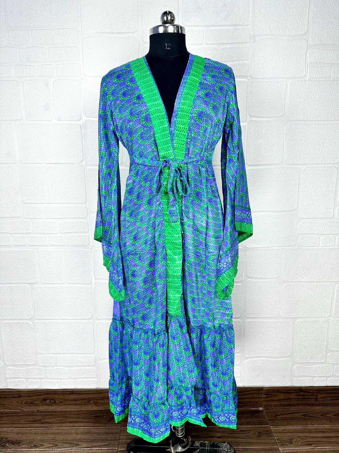 Recycle Boho House Robe Kimono Vintage Silk Sari Dressing Gown, Beach ...