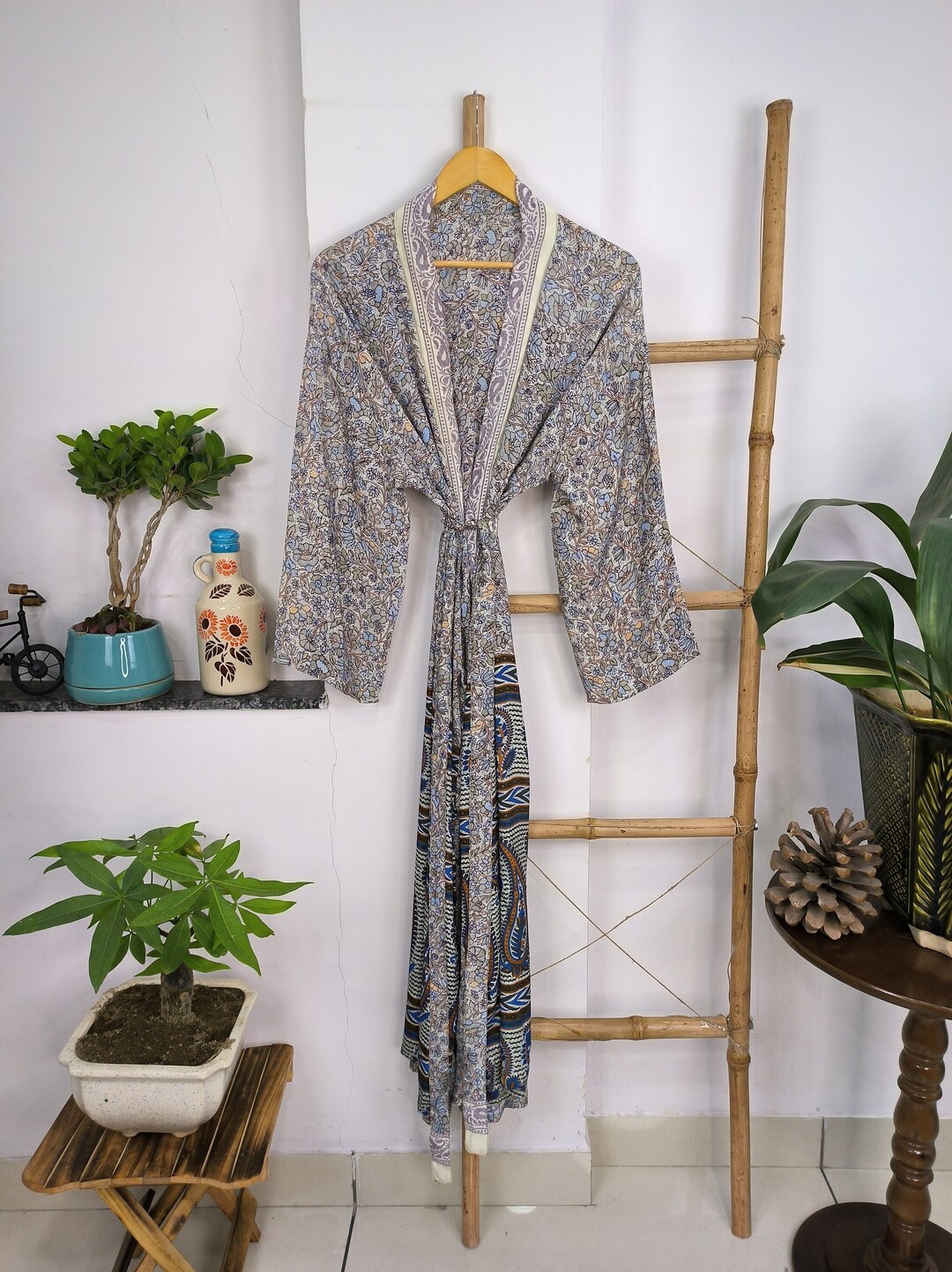 Upcycled Silk Sari Kimono: Boho Duster Robe, Vintage Elegance - Etsy