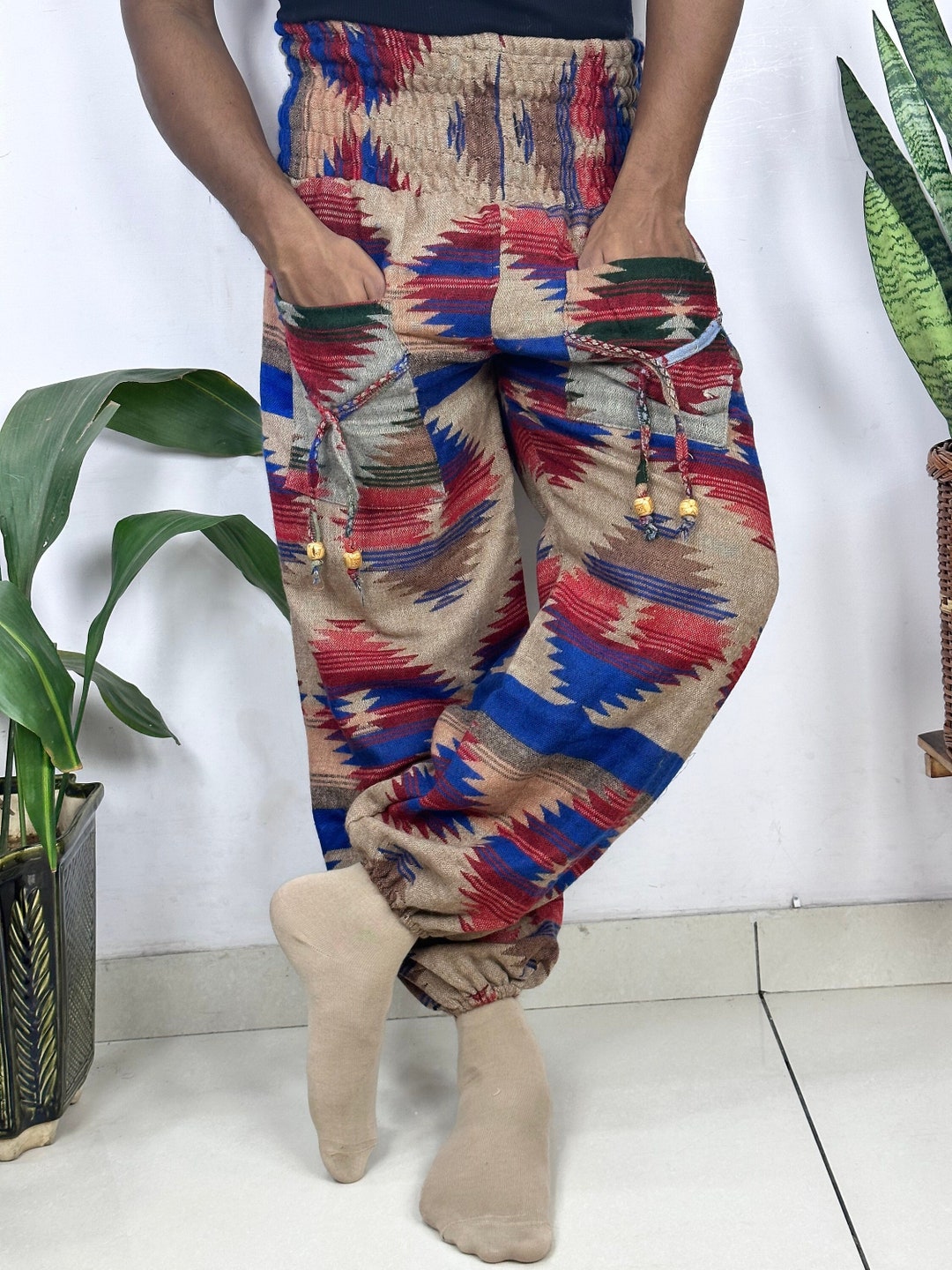 Yak Wool Blend Boho Unisex Hareem Pant Aztec Geometric Non Itchy Warm ...