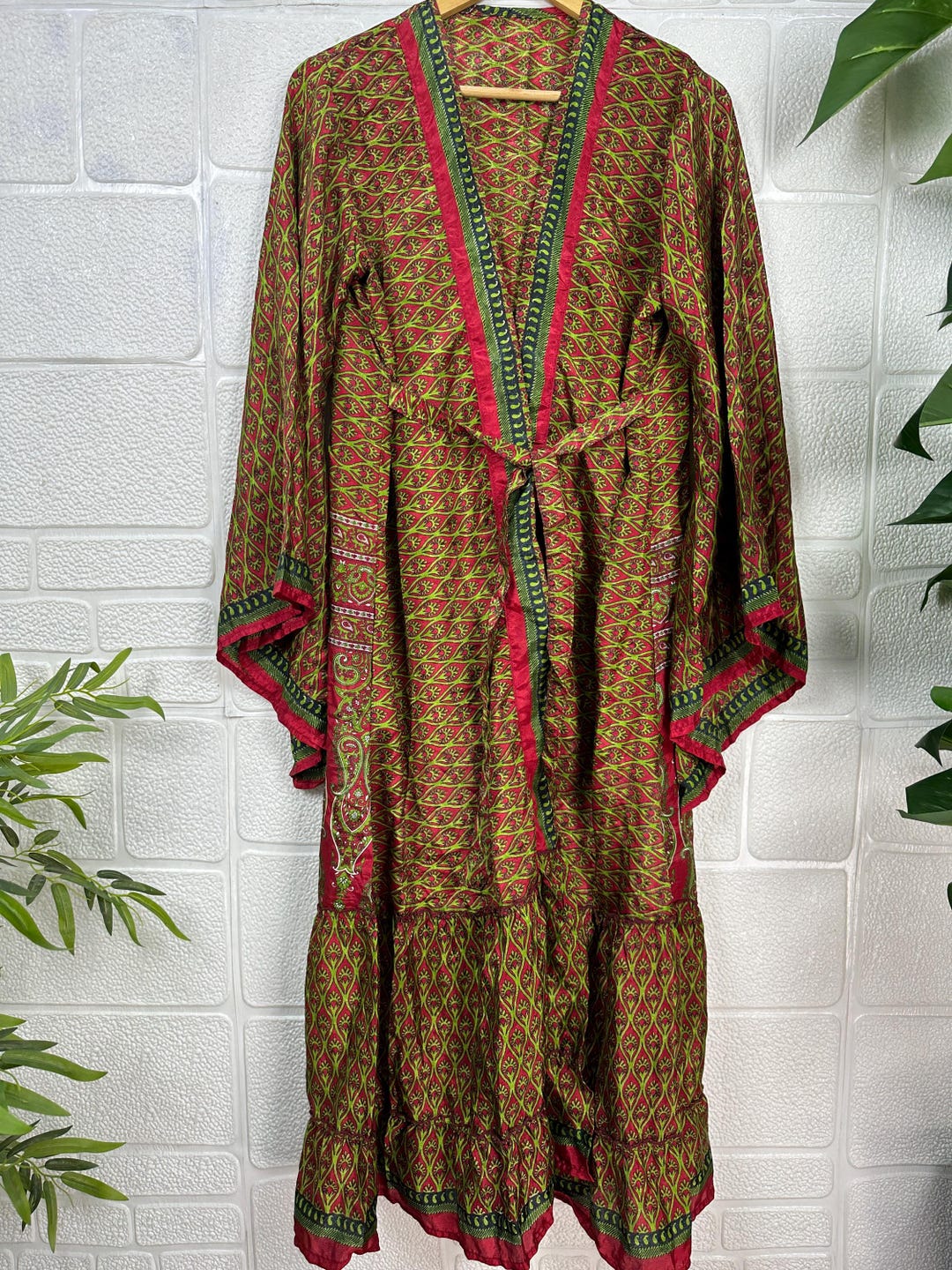 Recycle Boho House Robe Kimono Vintage Silk Sari Dressing Gown, Beach ...
