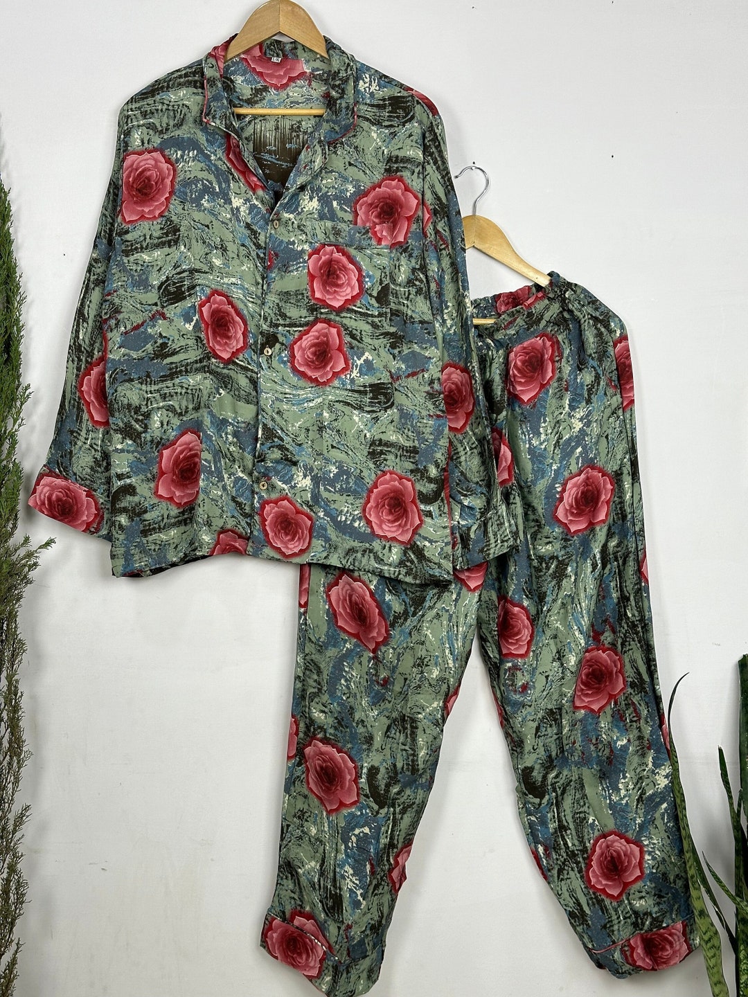 Recycle Silk Long Pajama Set,sustainable Women Girly Pajama Sleepwear ...