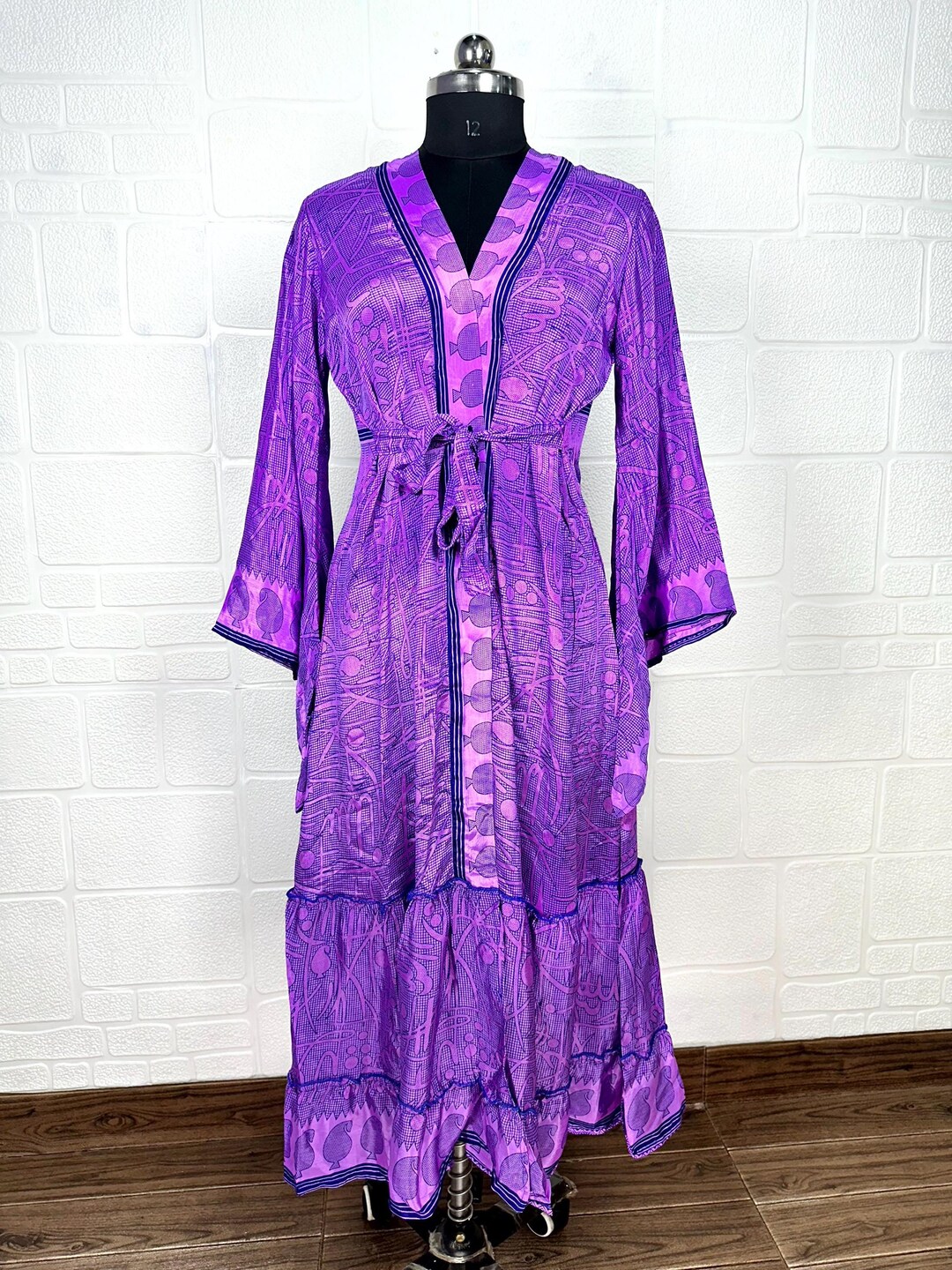 Recycle Boho House Robe Kimono Vintage Silk Sari Dressing Gown, Beach ...