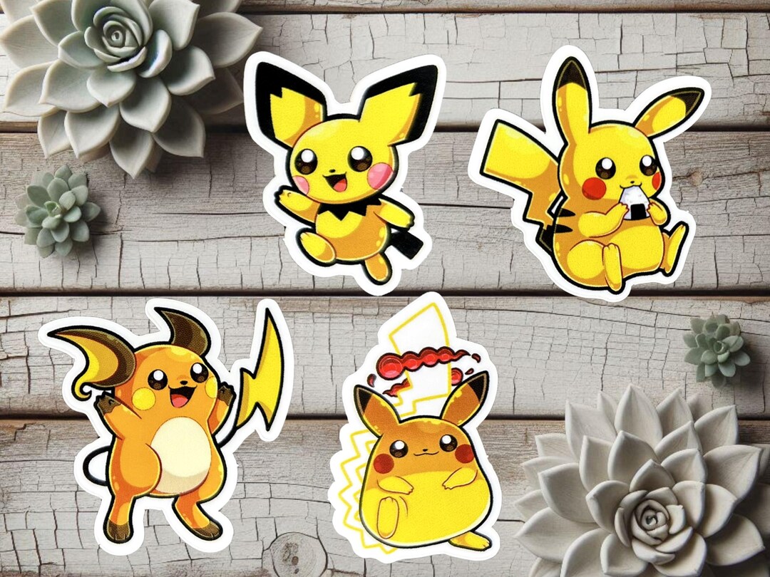 Pikachu Evolution Sticker Set of 4 Pichu, Pikachu, Raichu, Pikachu VMAX ...