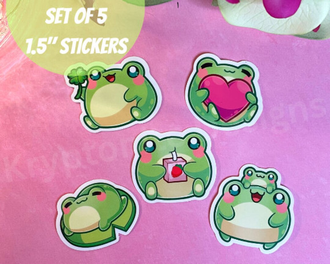 Chibi Froggy Sticker Set of 5 Green Toad Die-cut Vinyl - Etsy