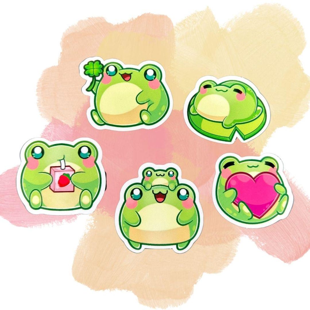 CHIBI FROGGY STICKER Set of 5 - Green Toad Die-cut Vinyl Sticker - Cute ...