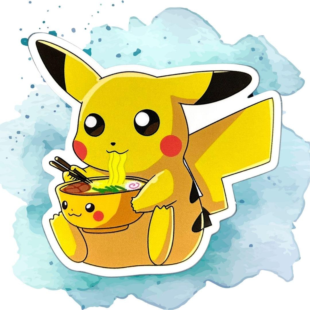 Pikachu Eating Ramen Sticker, 3" Waterproof Chibi Pokémon Vinyl Decal ...