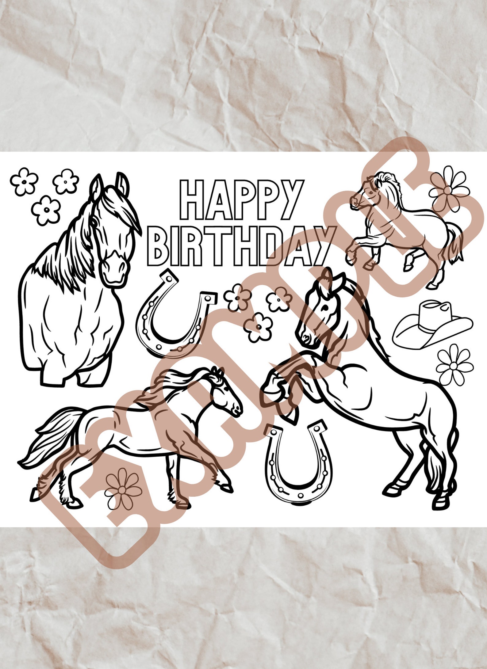 Horse Colouring, Coloring, Printable, Digital Download, Birthday , Pony ...