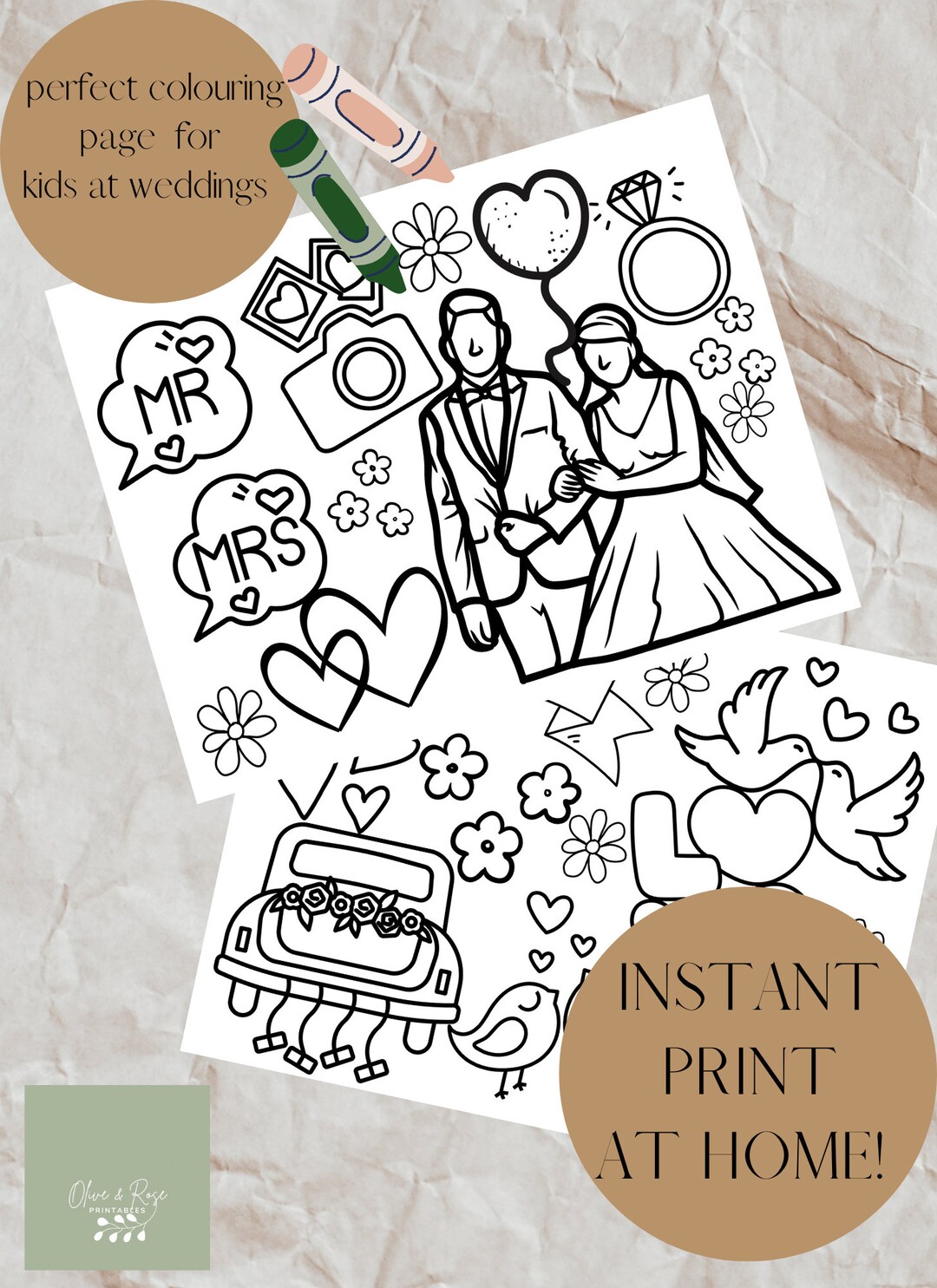 Digital Download, Wedding Colouring, Coloring Activities, Kids ...