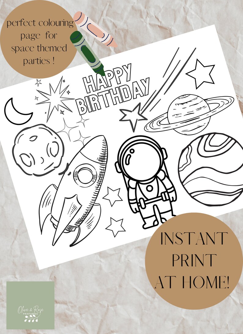 Digital Download Space Colouring Coloring Space Party - Etsy