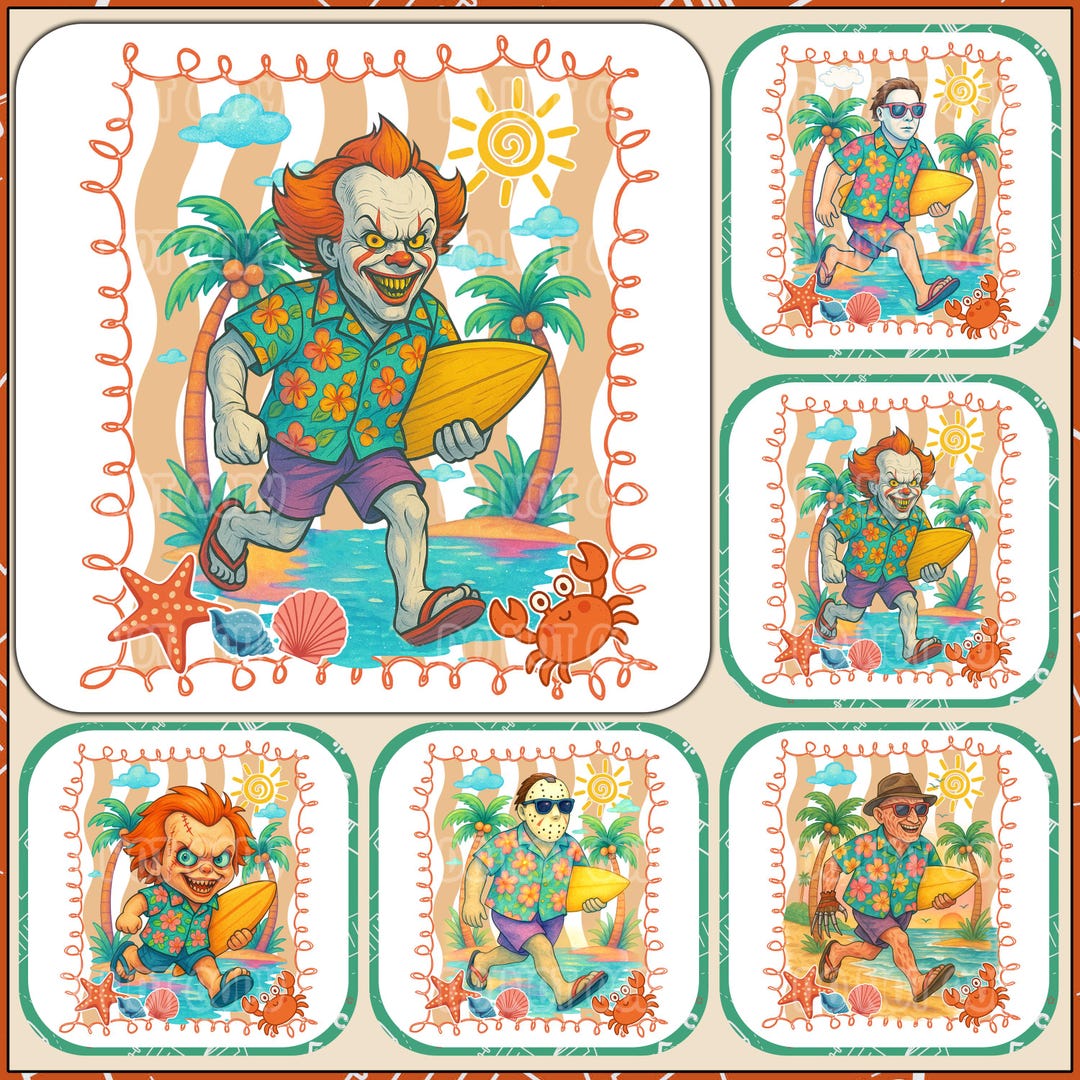 5 Files Horror Killers Summer Vibes Png, Surfing Horror Clipart, Horror ...