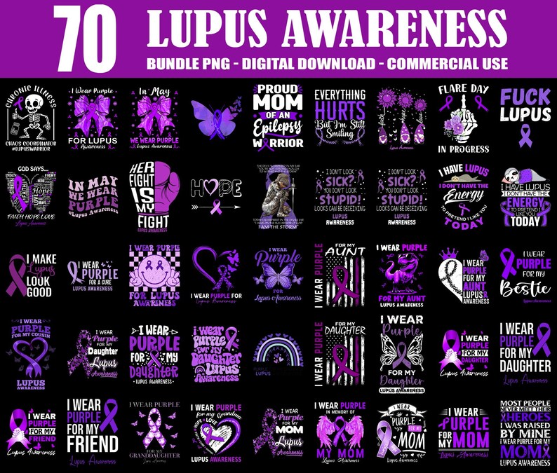 70 Designs Lupus Awareness Png Bundle, Lupus Warrior Png, Purple Ribbon ...