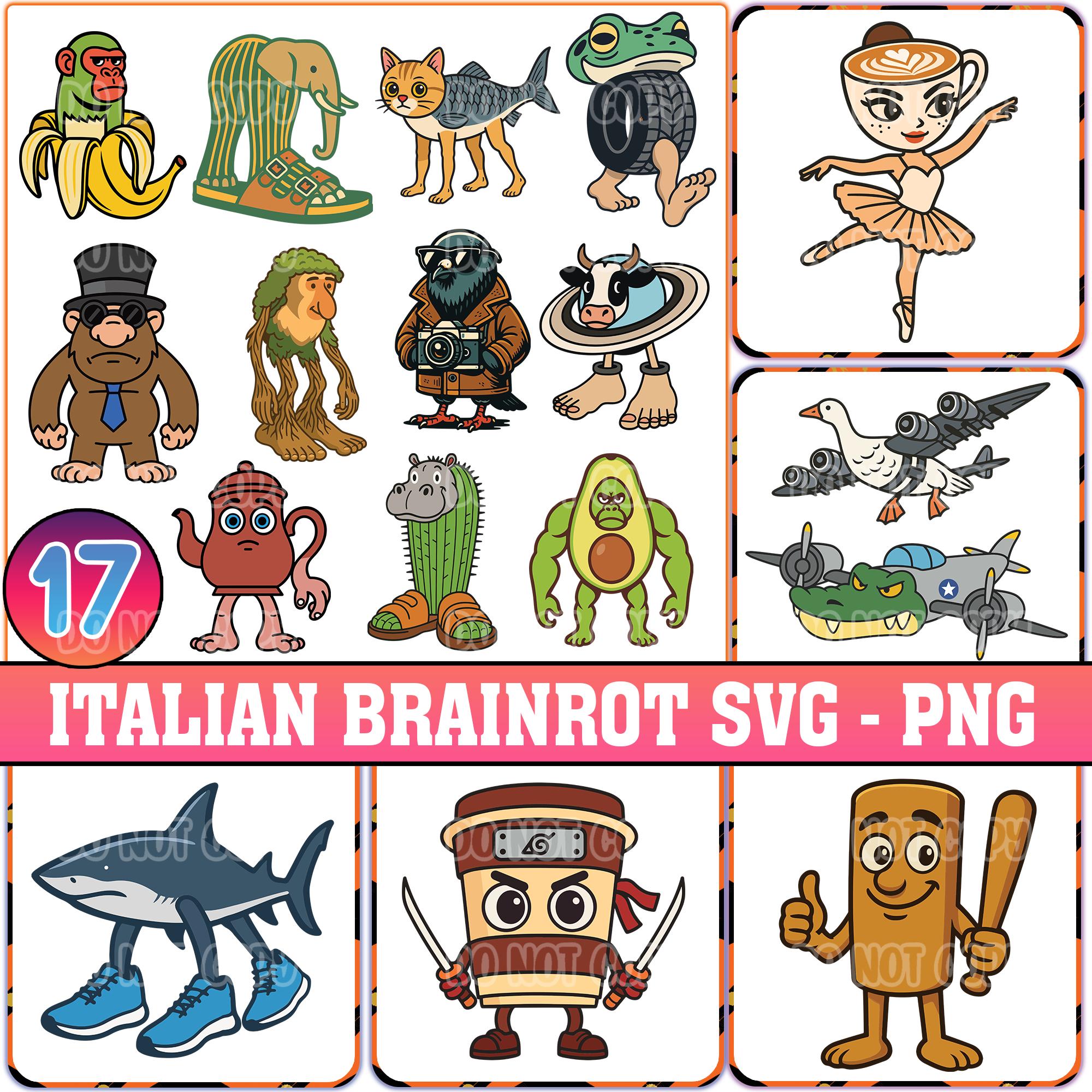 Italian Brainrot Svg Bundle, Funny Meme Brainrot Clipart Bundle ...