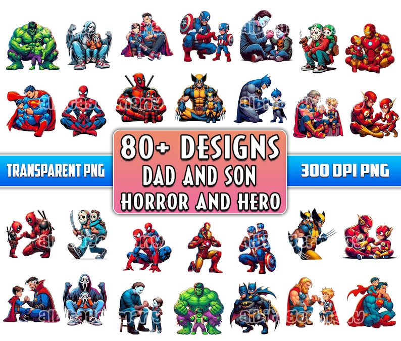 80+ Dad and Son PNG Bundle, Horror Characters PNG Bundle, Hero ...