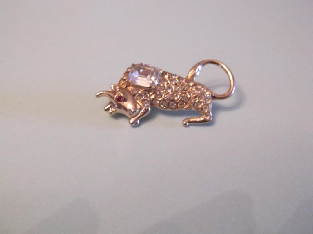 Vintage Gold Tone Bull Pin With Red Eye and White Rhinestone on Back - Etsy