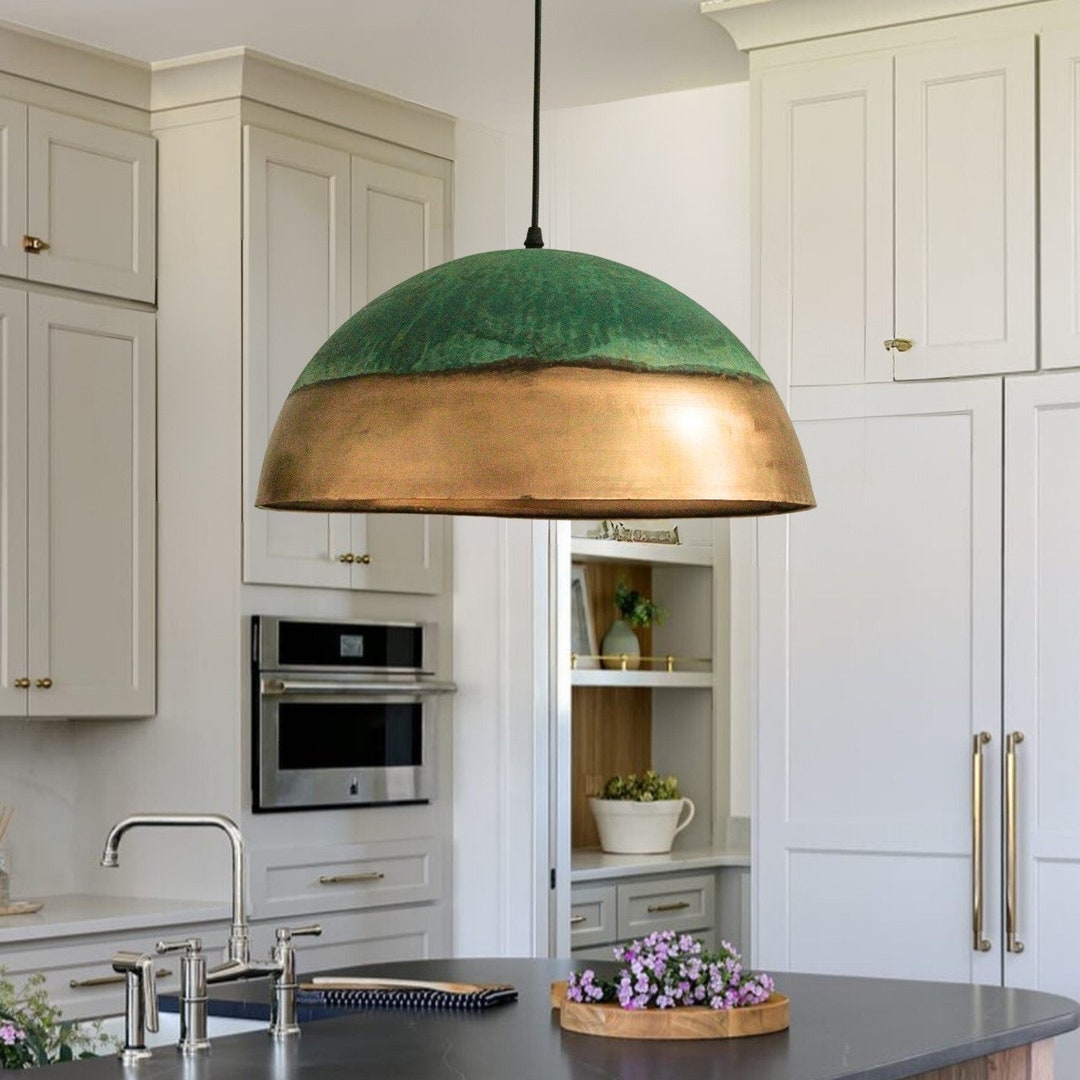 Green Patina Copper Dome Pendant Light, Ceiling Light Fixture for ...