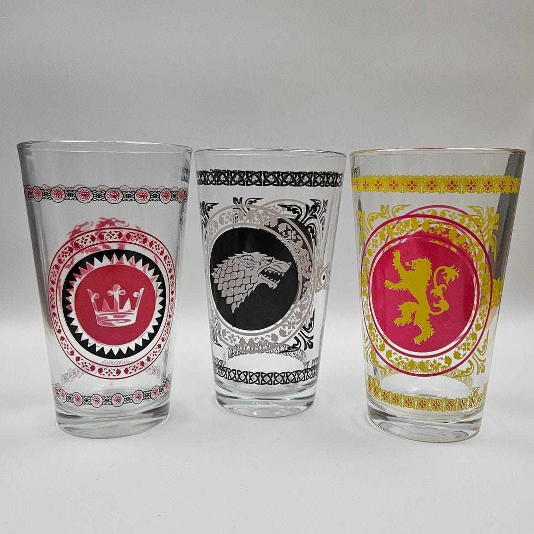 Lot of 3 Game of Thrones Glasses House Of: Targaryen, Stark, Lannister ...