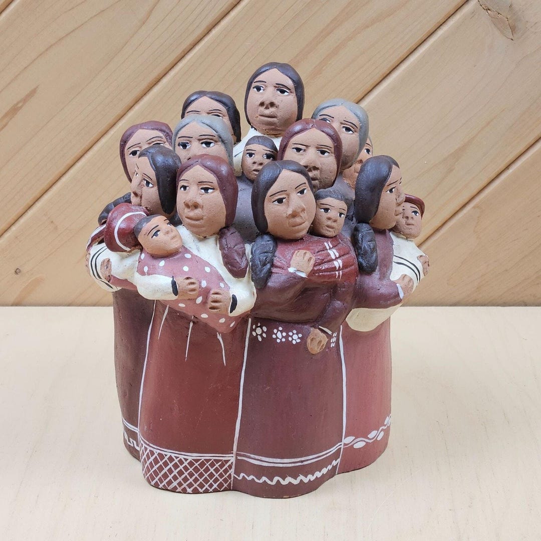 VTG Handcrafted Peruvian Red Clay Folk Art Circle Sculpture 13 Women 5 ...