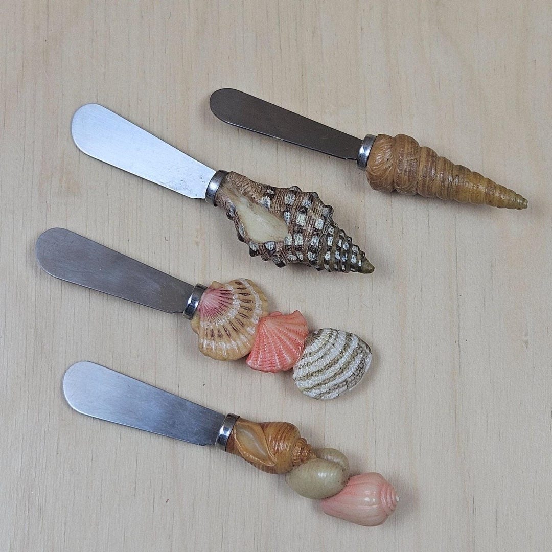 4 Seashell Cheese Spreaders - Stainless Steel Blades - Coastal ...