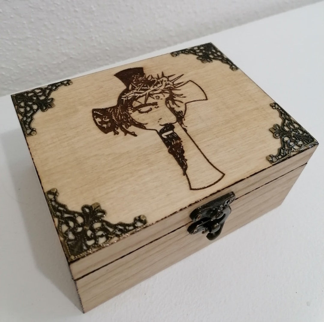 Box Engraved With a Crucifix and Jesus Christ Crowned With Thorns for ...