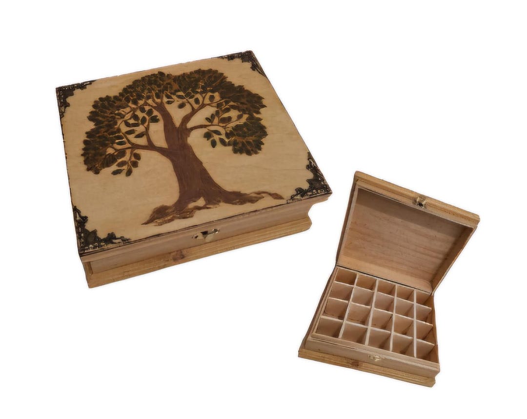 Essential Oil Storage Box Engraved With an Olive Tree Storage for Vial ...