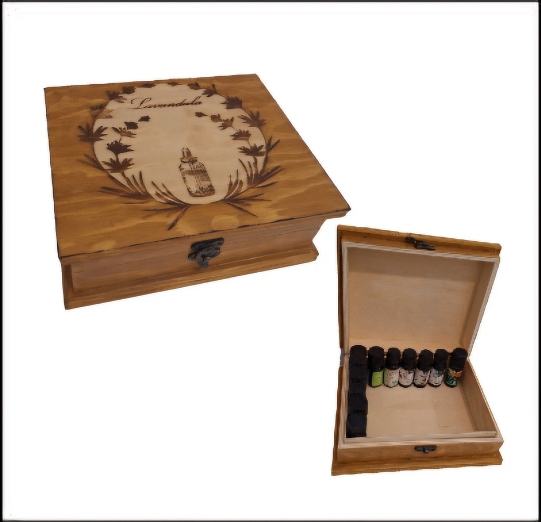 Essential Oil Storage Box Engraved With a Lavender Crown, Aromatherapy ...