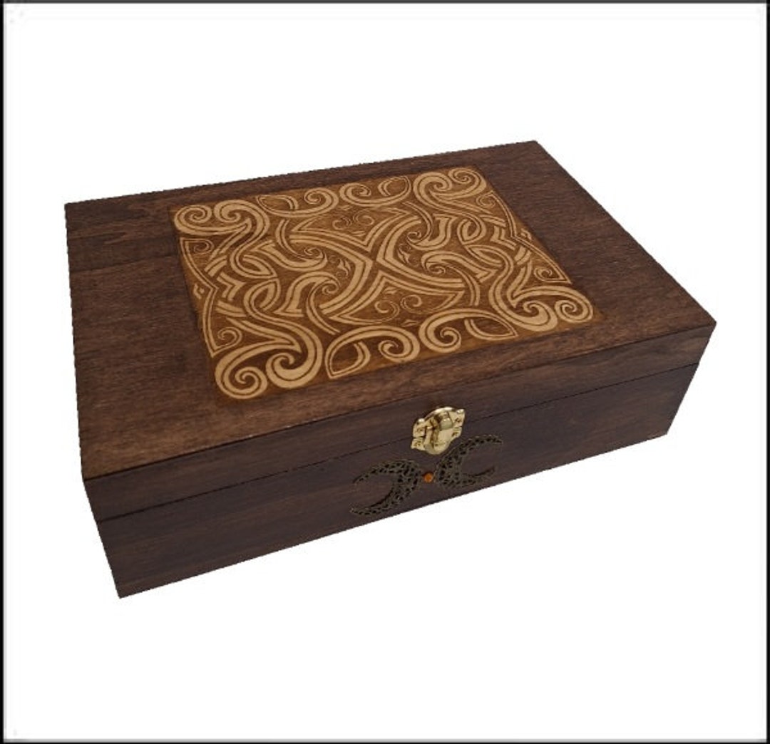 Large Wooden Box Medieval Pattern Carved Engraving on Middle Ages Theme ...
