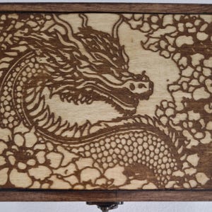 Wooden Box Engraved With a Mythical and Fantastic Animal Dragon Type ...