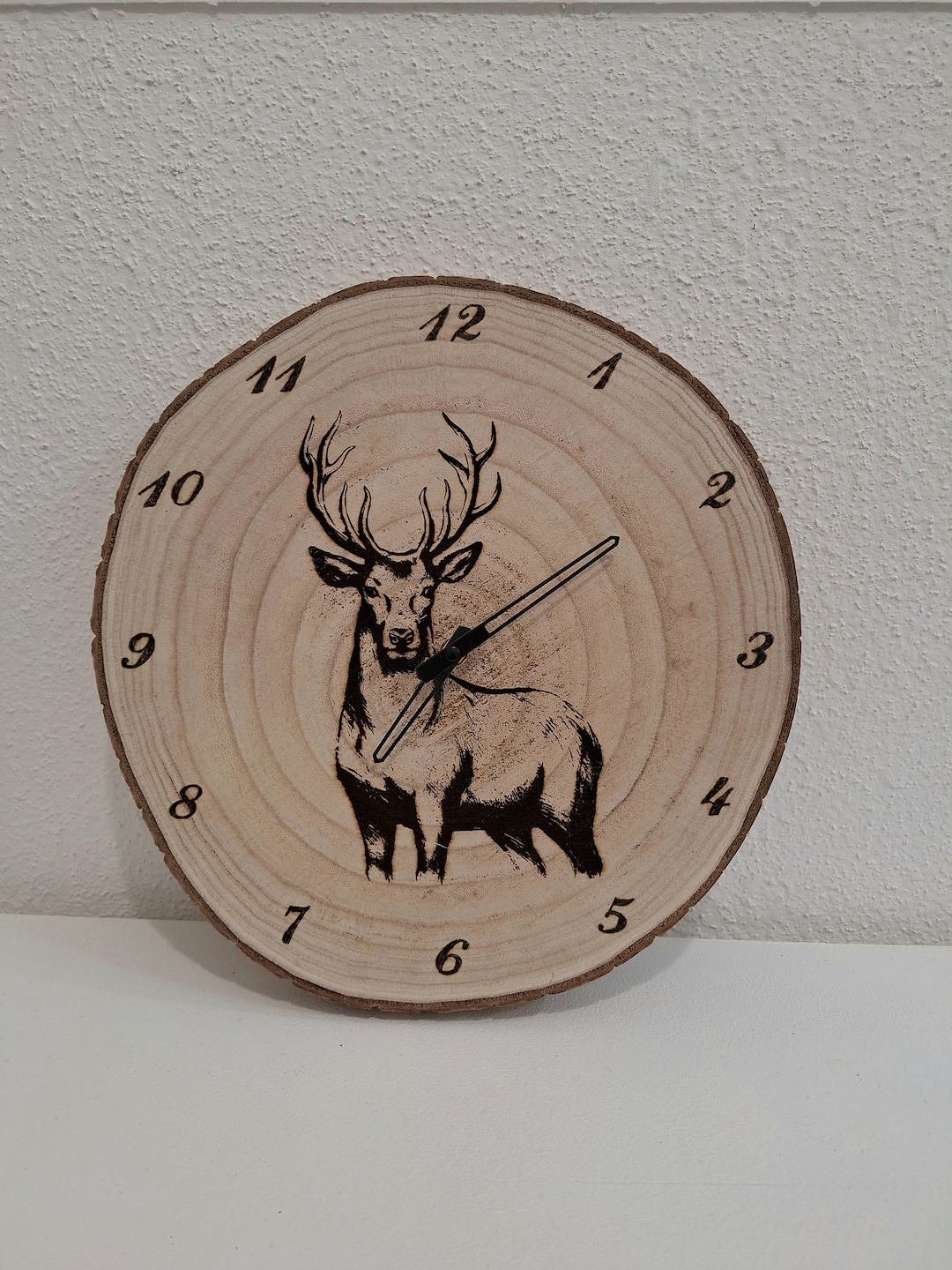 Wooden Log Clock Engraved With a Deer Wooden Wall Clock - Etsy