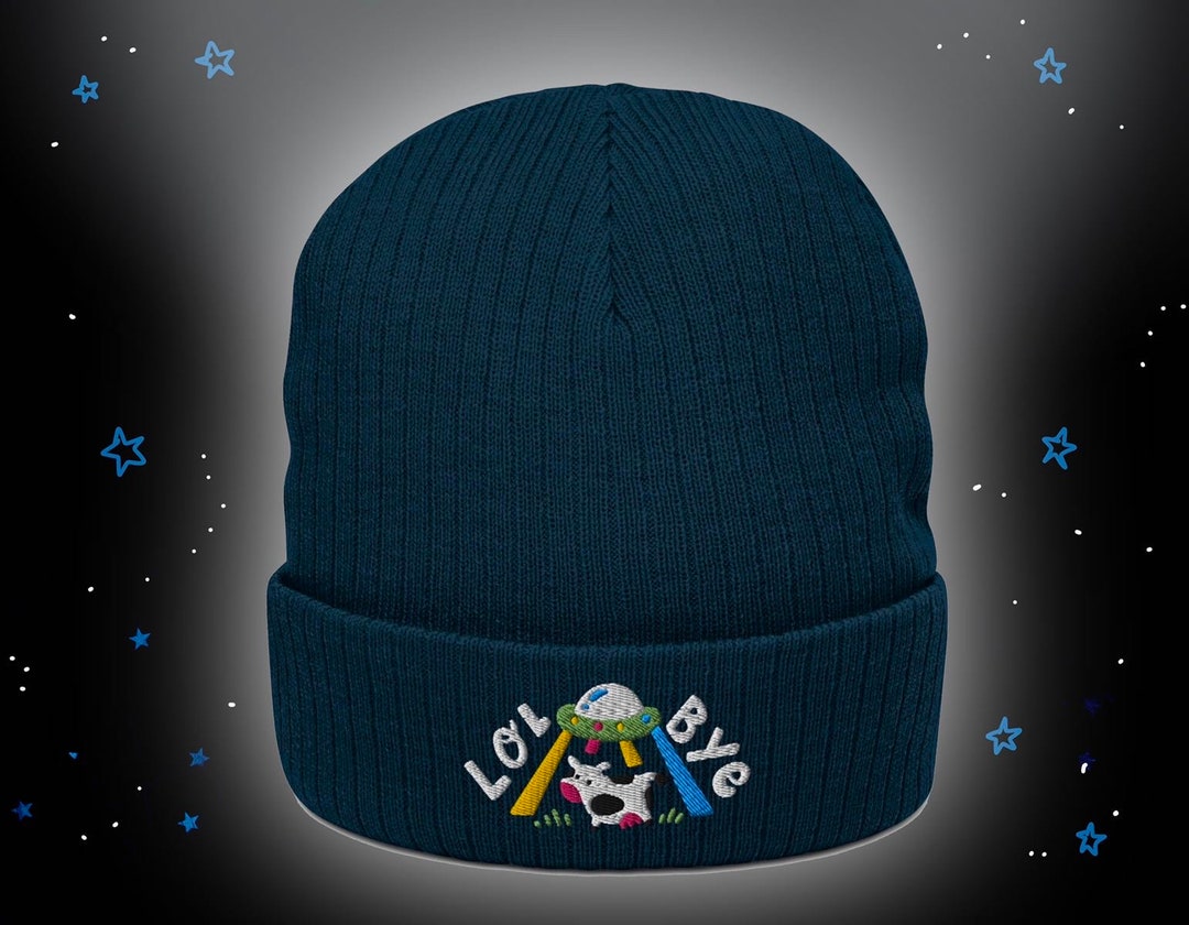 Funny Cow UFO Alien Abduction Ribbed Knit Beanie - Etsy