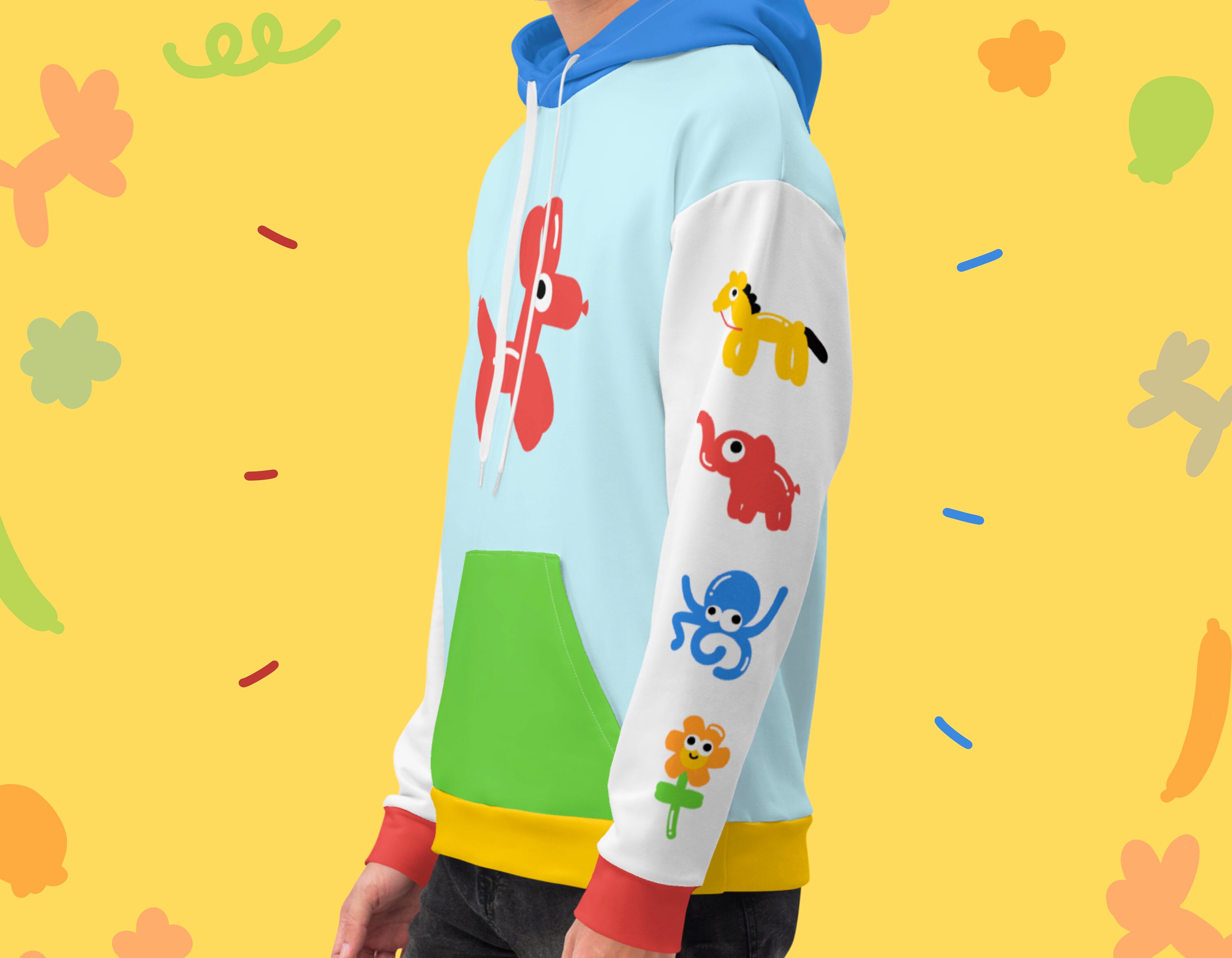 Balloon Dog Kidcore Primary Colorblock Unisex Hoodie | Etsy