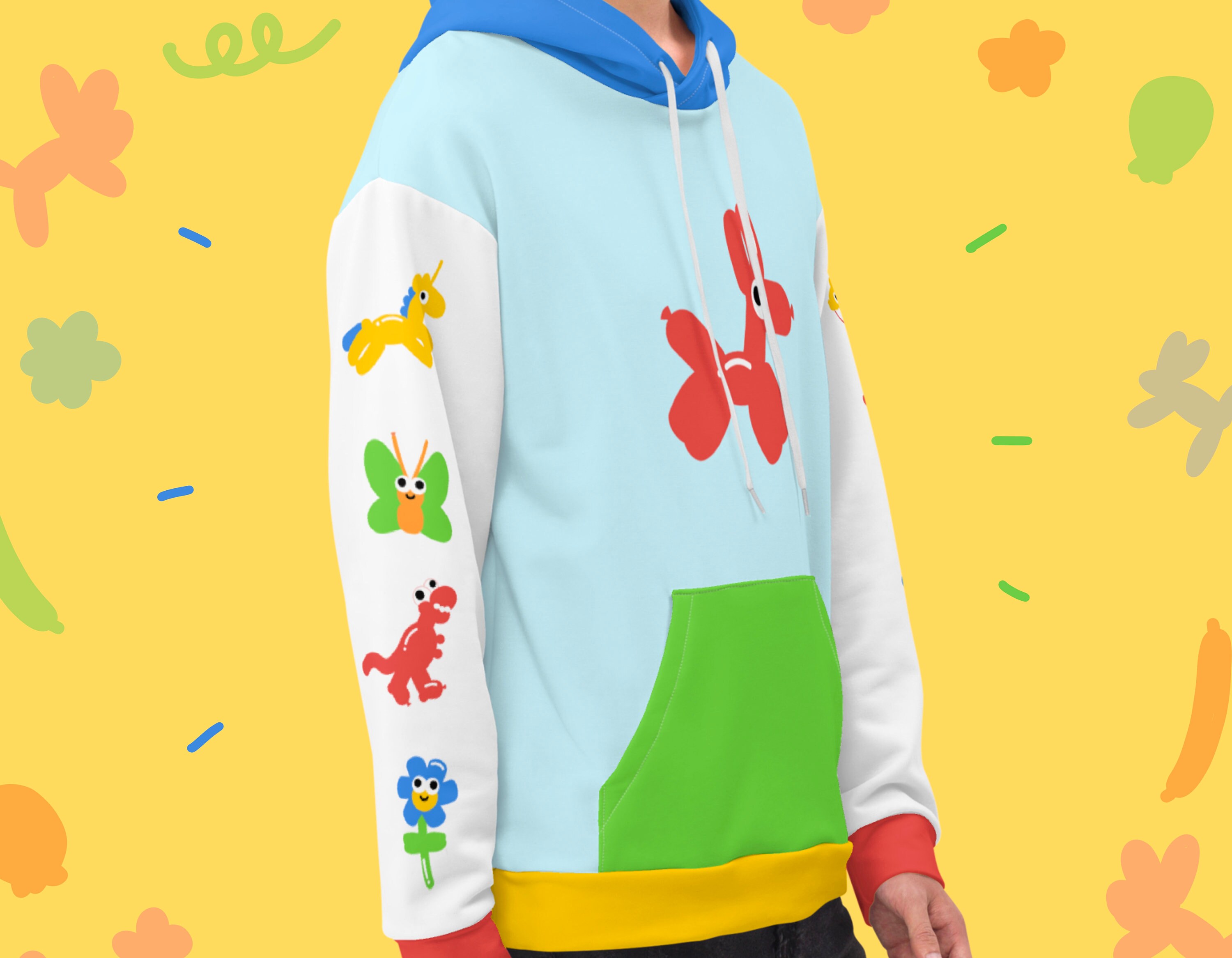 Balloon Dog Kidcore Primary Colorblock Unisex Hoodie | Etsy