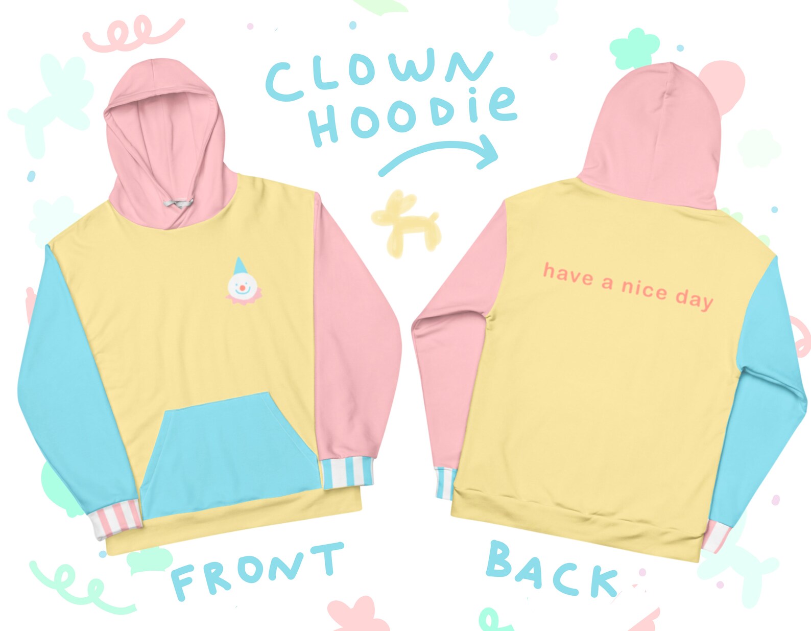Pastel Colorblock Clown Hoodie Have a Nice Day Clowncore - Etsy