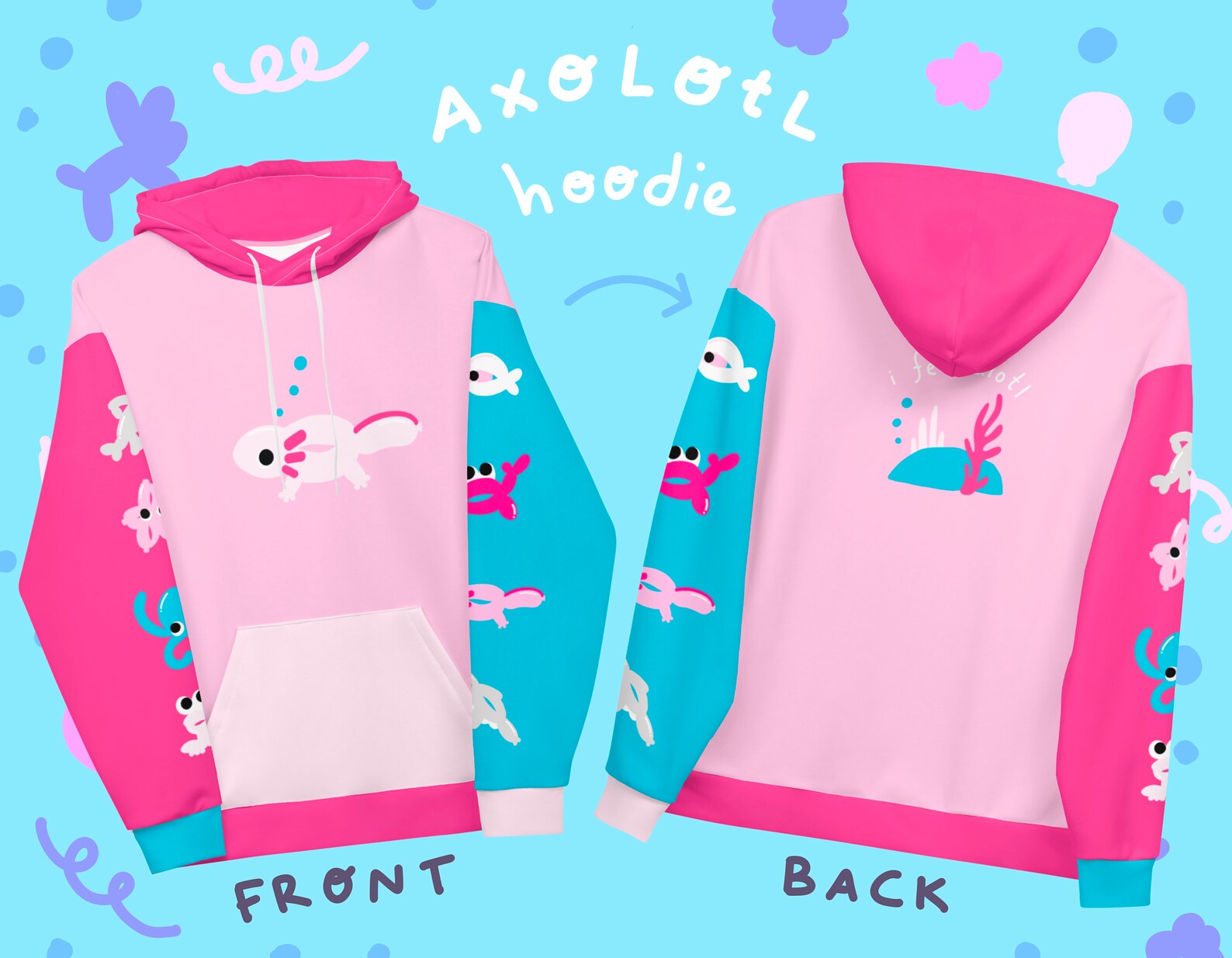 Axolotl Colorblock Kidcore Clowncore Balloon Animal Comfy Cozy I Feel ...