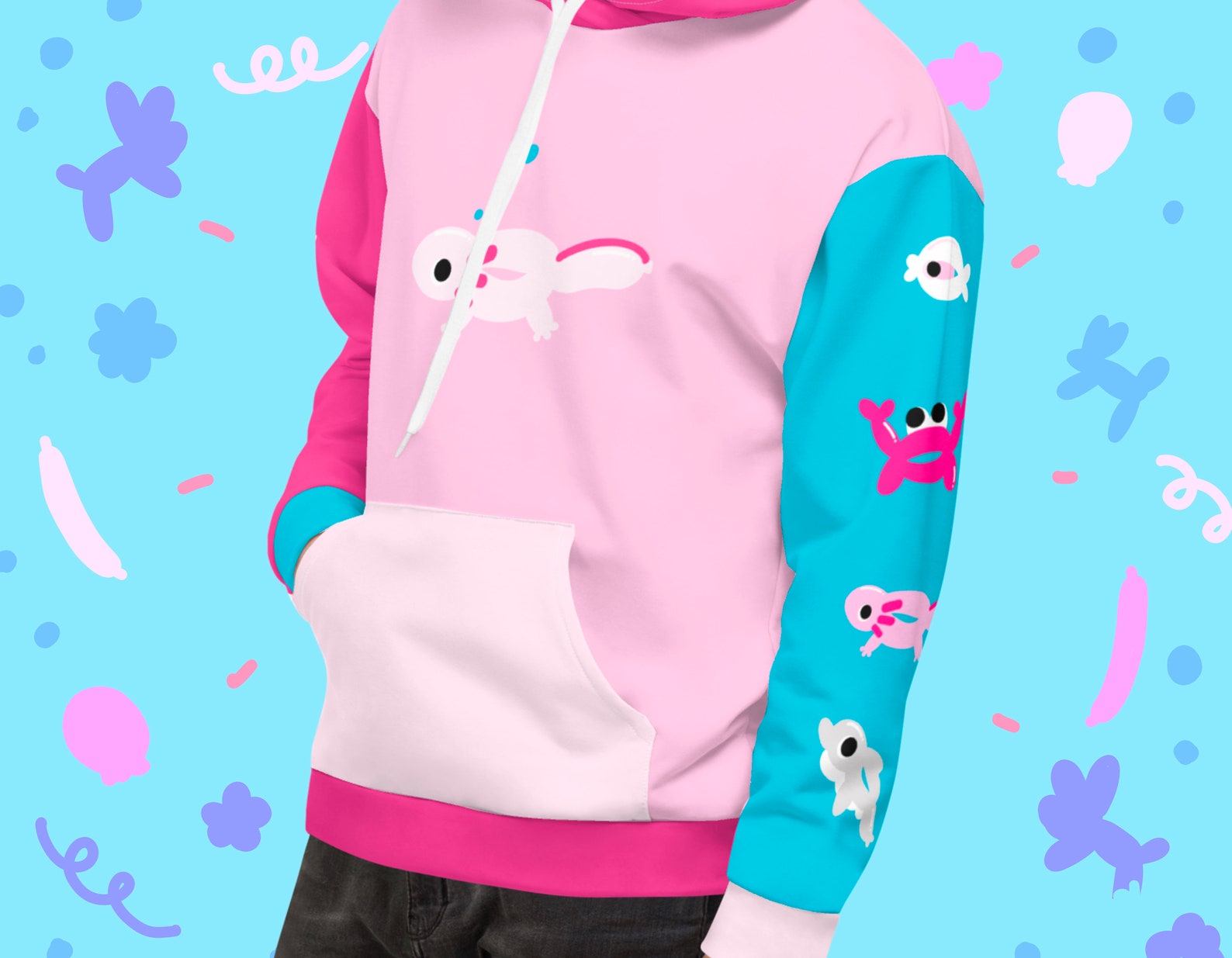 Axolotl Colorblock Kidcore Clowncore Balloon Animal Comfy Cozy I Feel ...