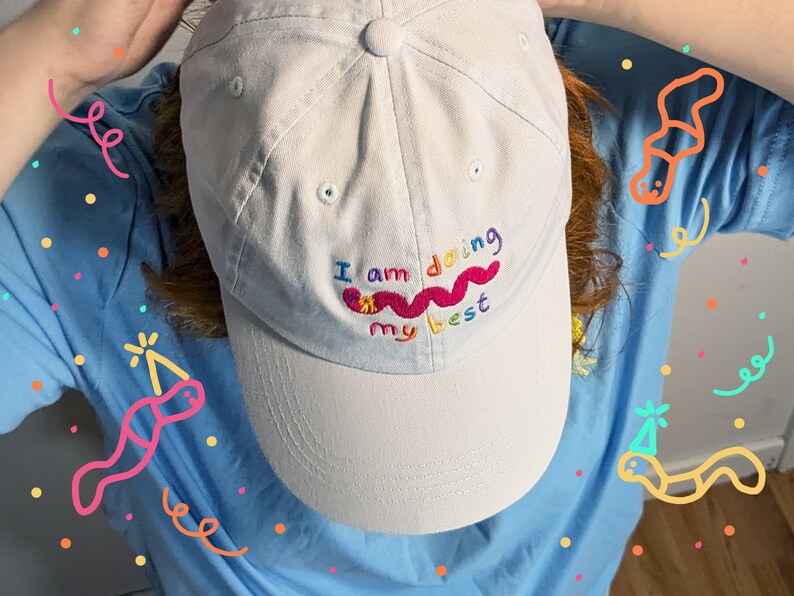 Doing My Best Embroidered Worm Pastel Baseball Hat - Etsy
