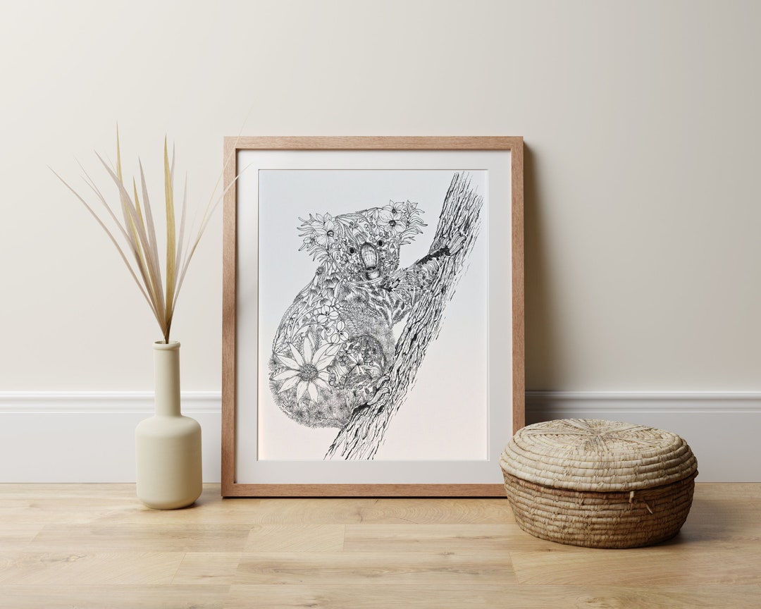Koala Line Drawing Australian Animals Botanical Print Botanical Wall ...
