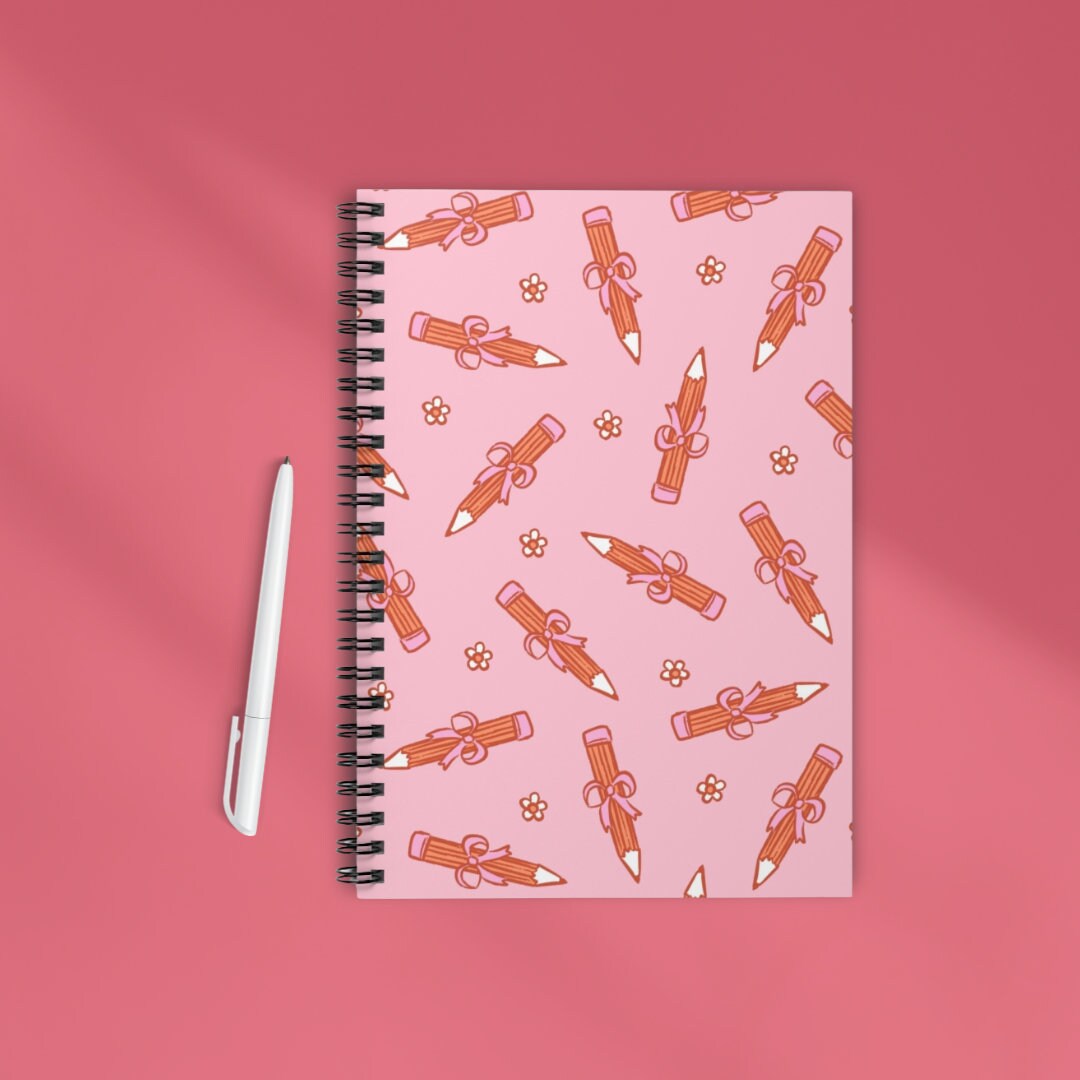 Pencil and Bows Notebook | 6x8 Notebook | Back to School Notebook ...
