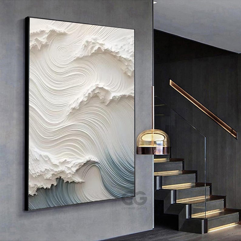 White Waves Abstract Painting White Wall Art White 3D Textured Painting ...