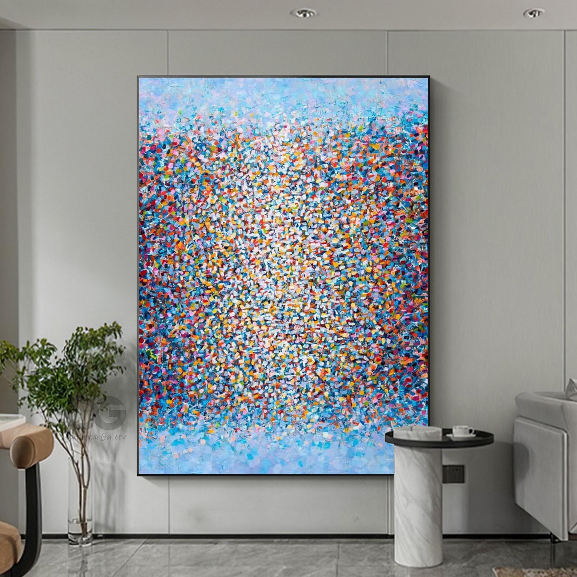 Blue Jackson Pollock Style Painting Orange Abstract Painting Blue Wall ...