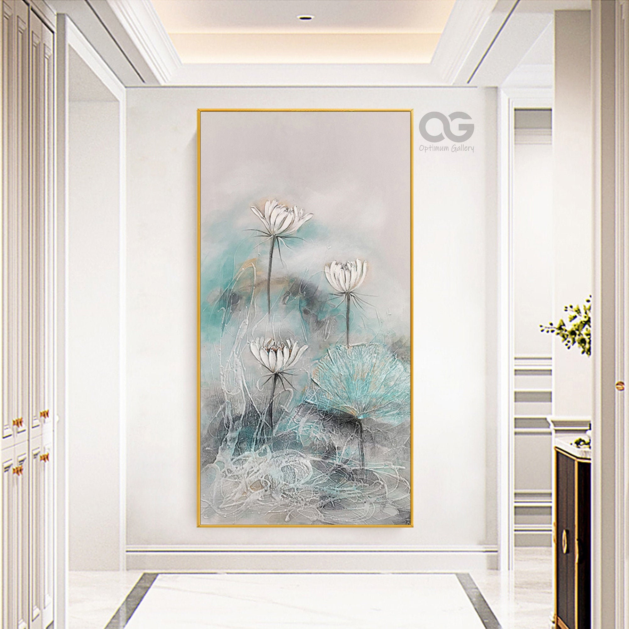 Abstract Lotus Flower Painting Large Original Flower Art On | Etsy