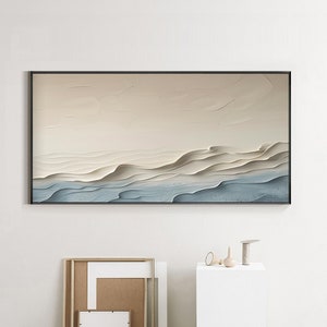 Large Textured Beach Acrylic Painting Framed 3D Beige Wave Canvas ...