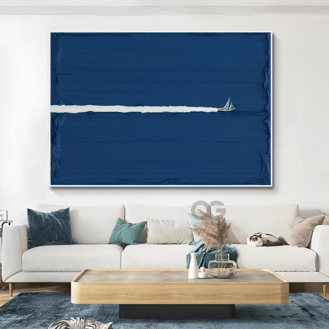 Large Blue Ocean Painting Sailboat Painting Blue 3D Texture Painting ...
