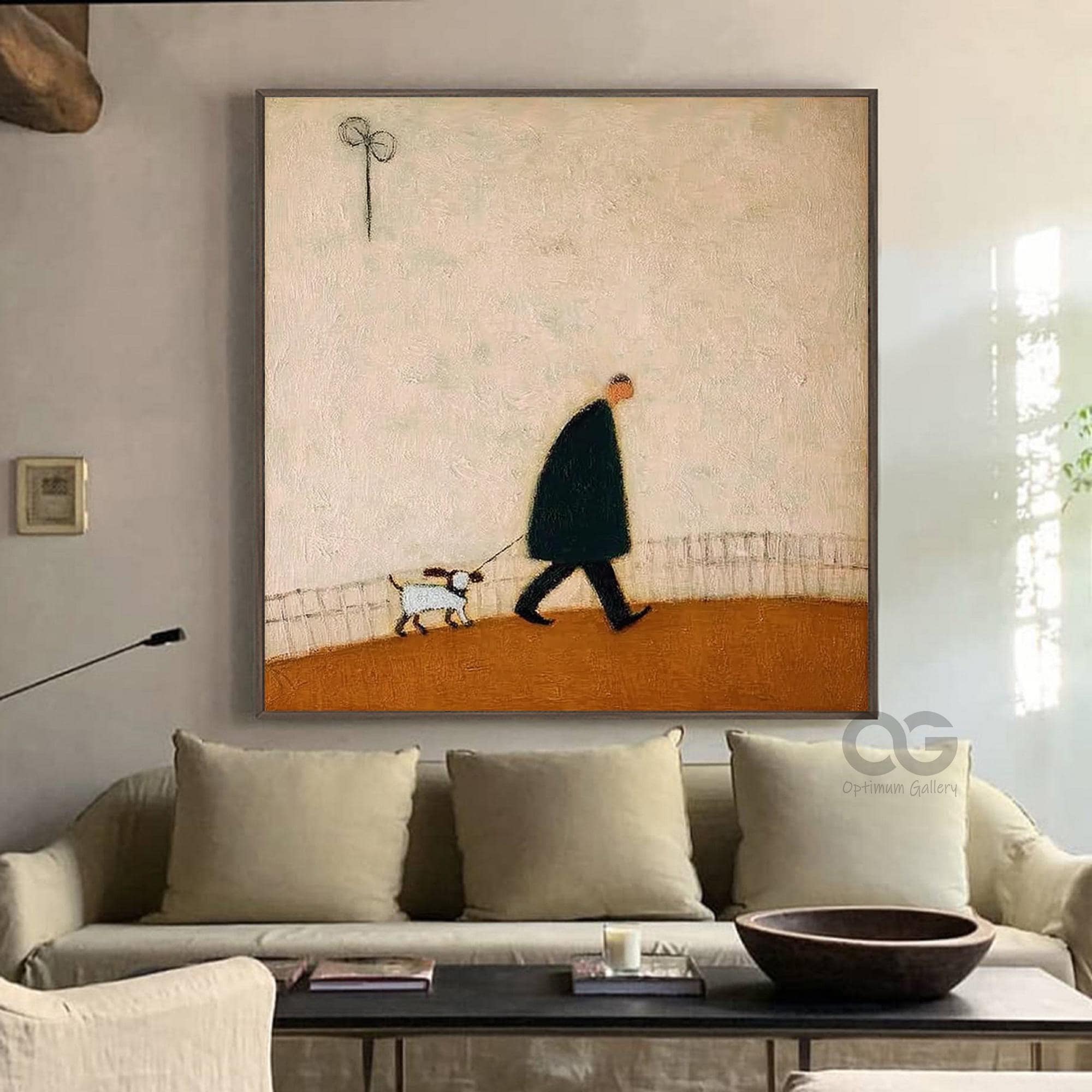 Large Original Old Man & Dog Abstract Painting Minimalist Brown Acrylic ...