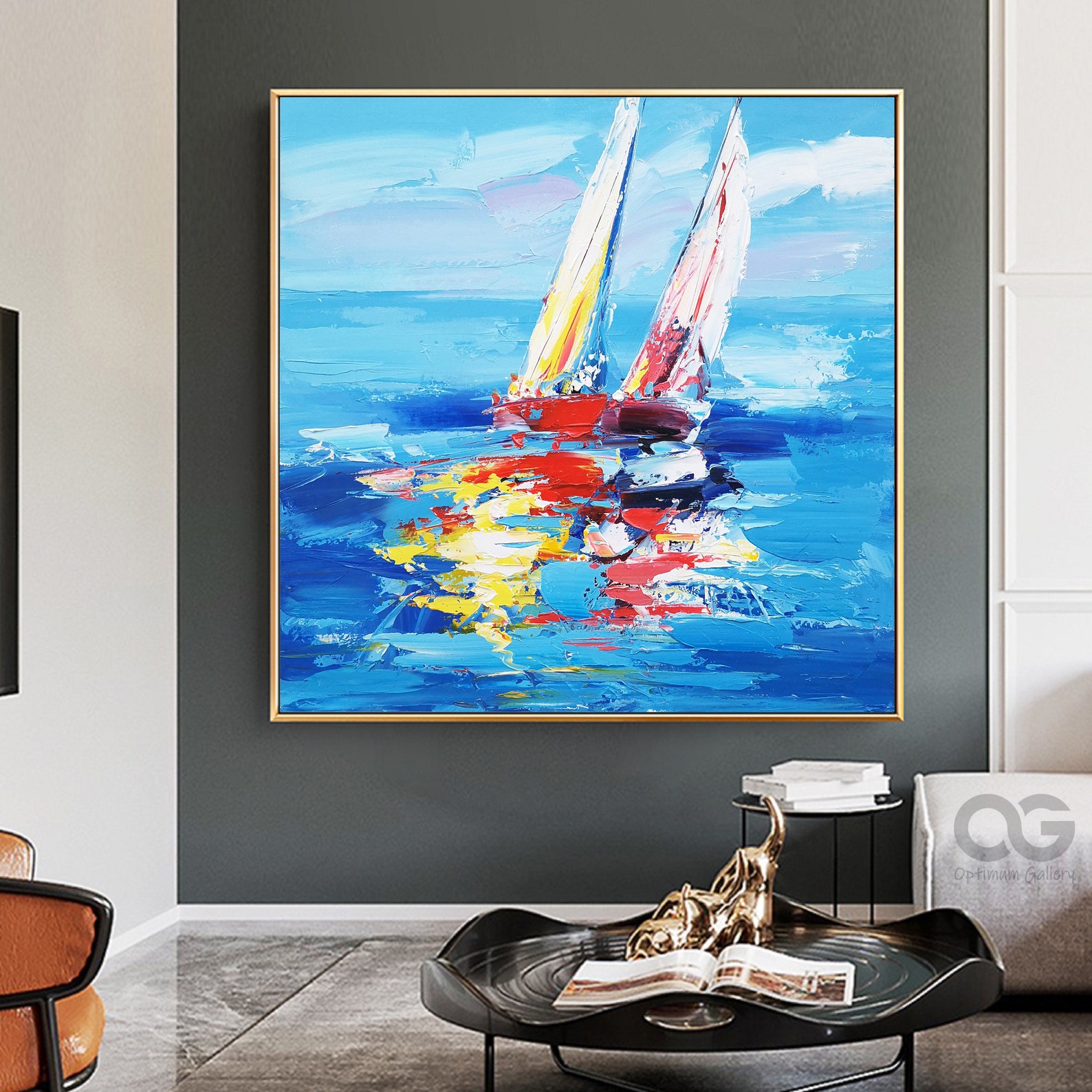 Large Abstract Sailboat Canvas Painting Textured Abstract - Etsy