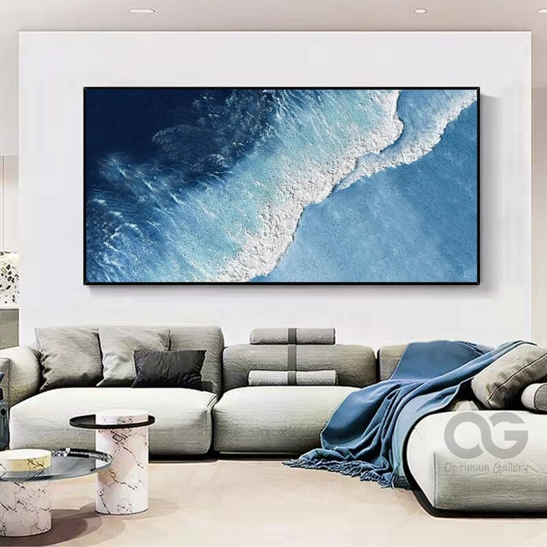 Blue Abstract Ocean Landscape Oil Painting on Canvas Large - Etsy