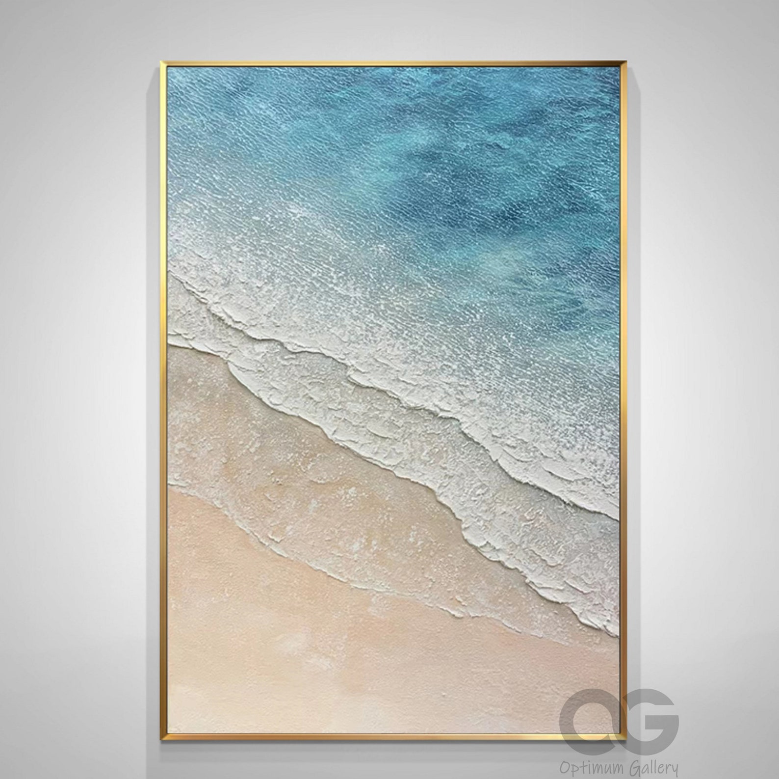 Framed Blue Ocean Wall Art Large Textured Whie Wave Painting Acrylic ...