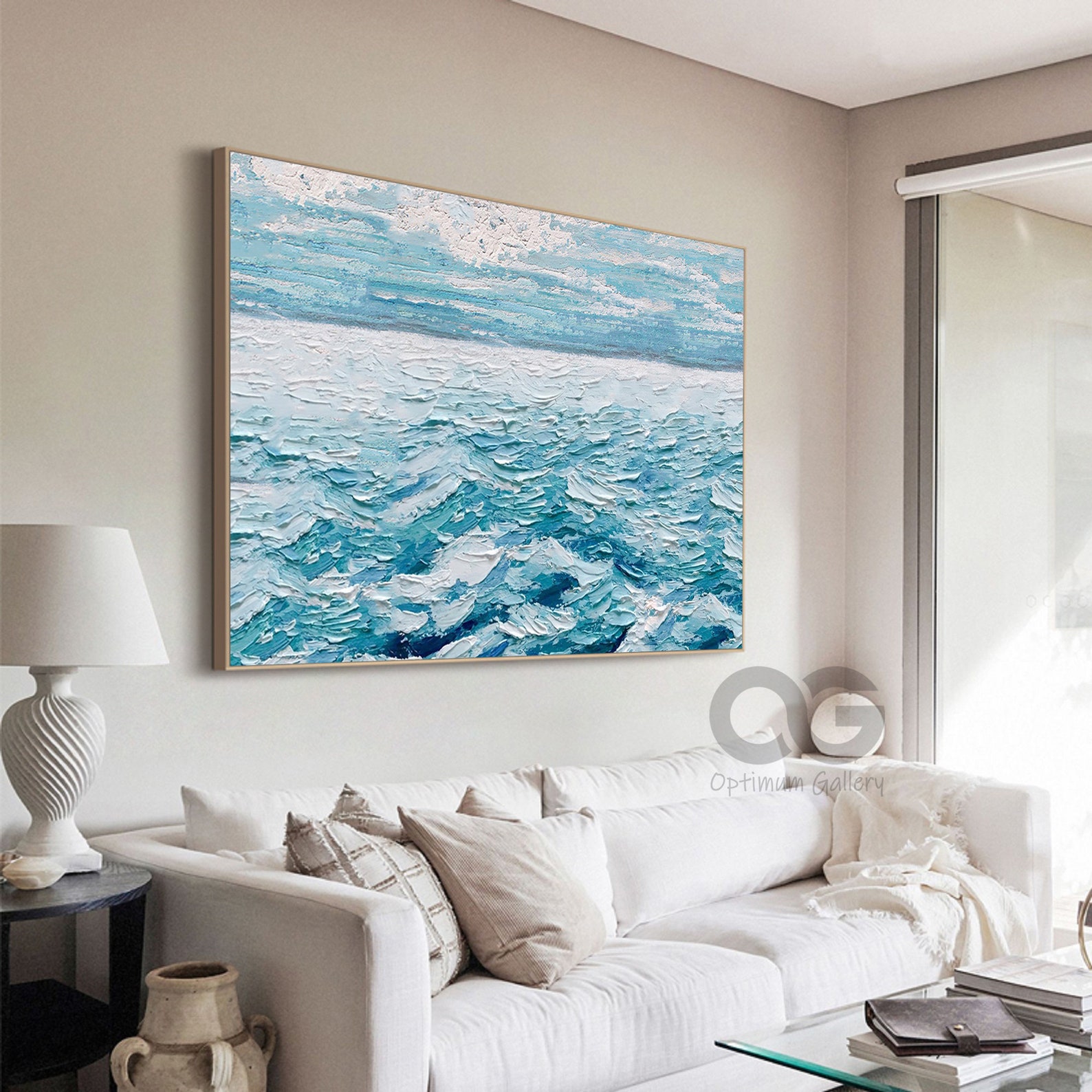 Textured Abstract Wave Canvas Painting Framed Large Ocean Art - Etsy