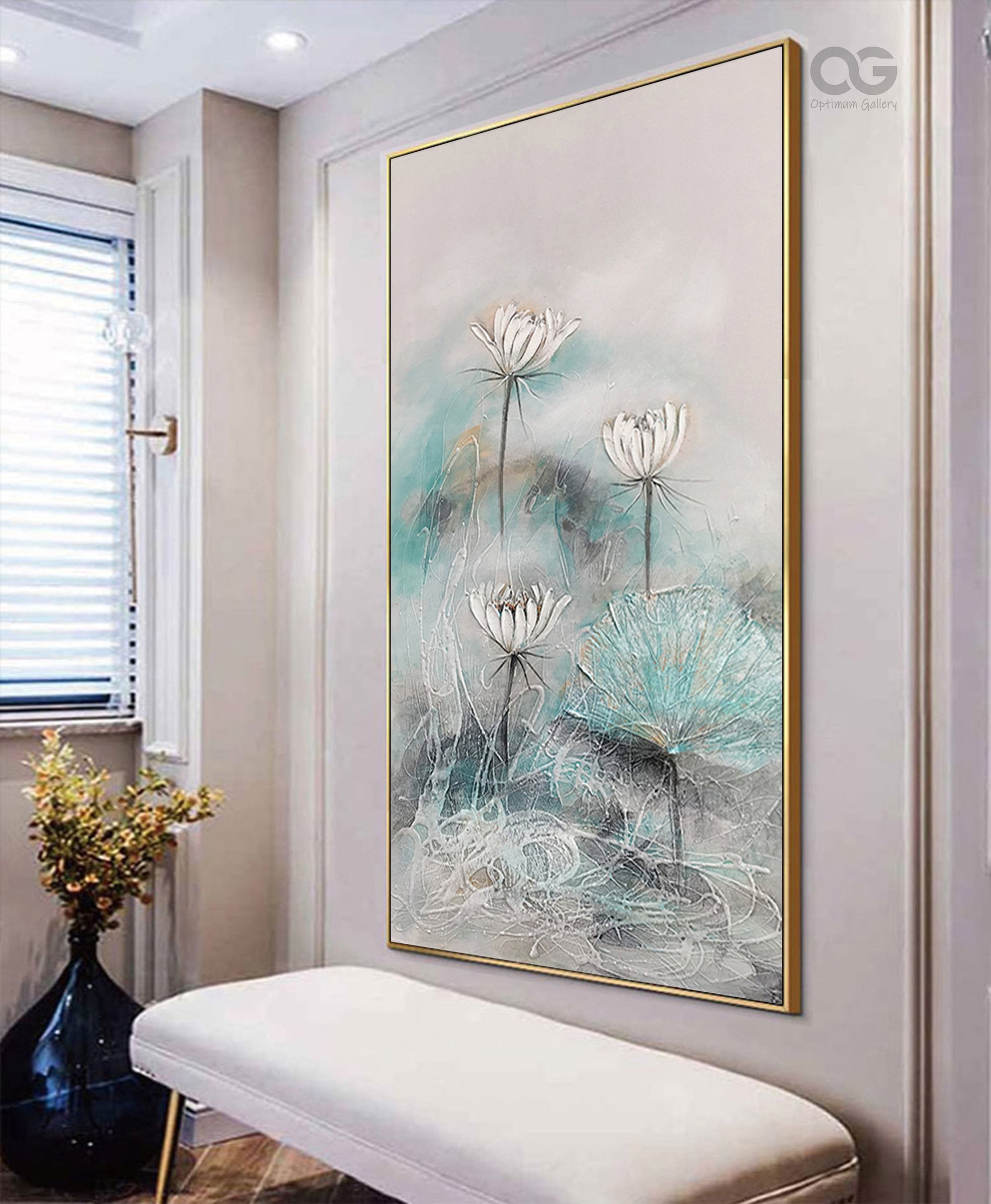 Abstract Lotus Flower Painting Large Original Flower Art on - Etsy