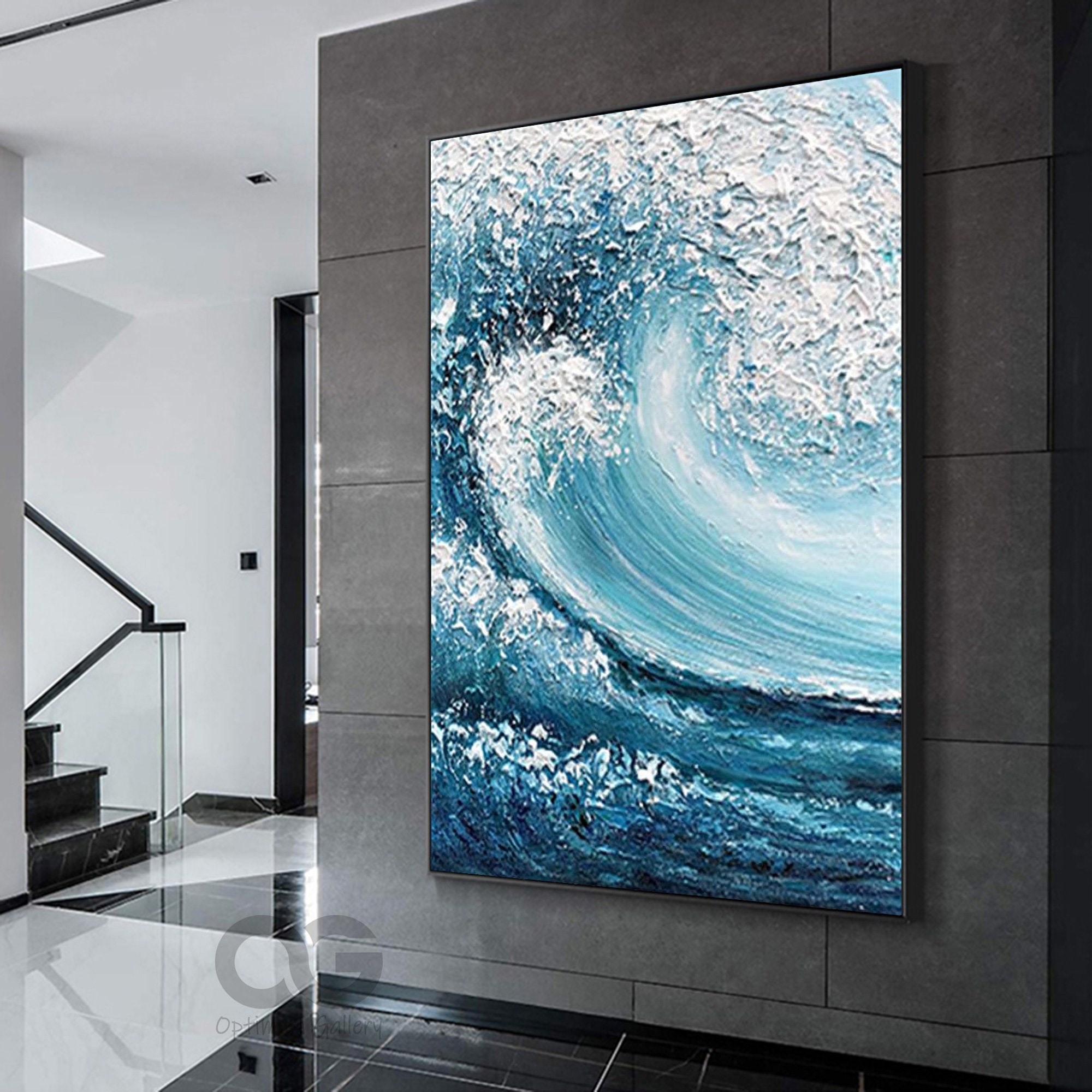 Texture Blue Wave Acrylic Painting Framed Surf Wave Painting - Etsy UK